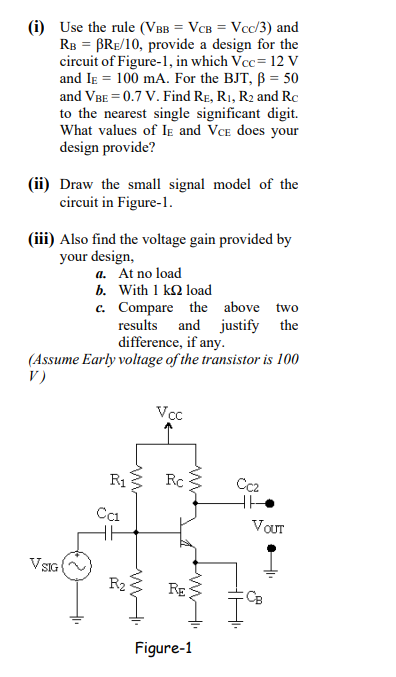 Solved (i) Use the rule (VBB = VCB = Vcc/3) and R$ = BRE/10, | Chegg.com
