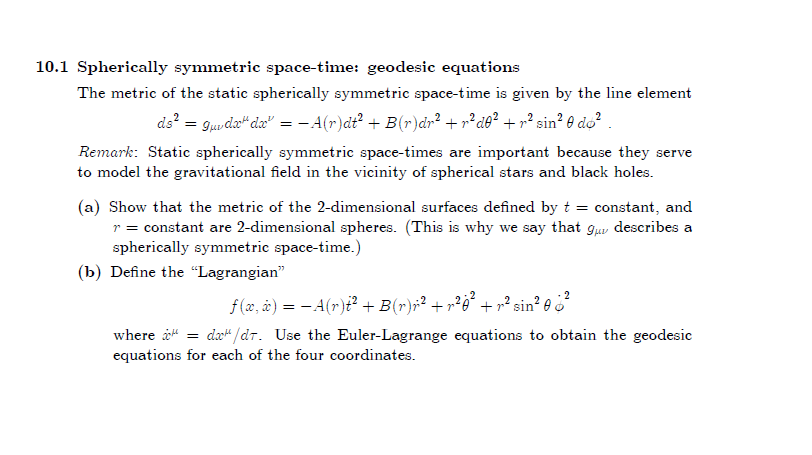 10 1 Spherically Symmetric Space Time Geodesic