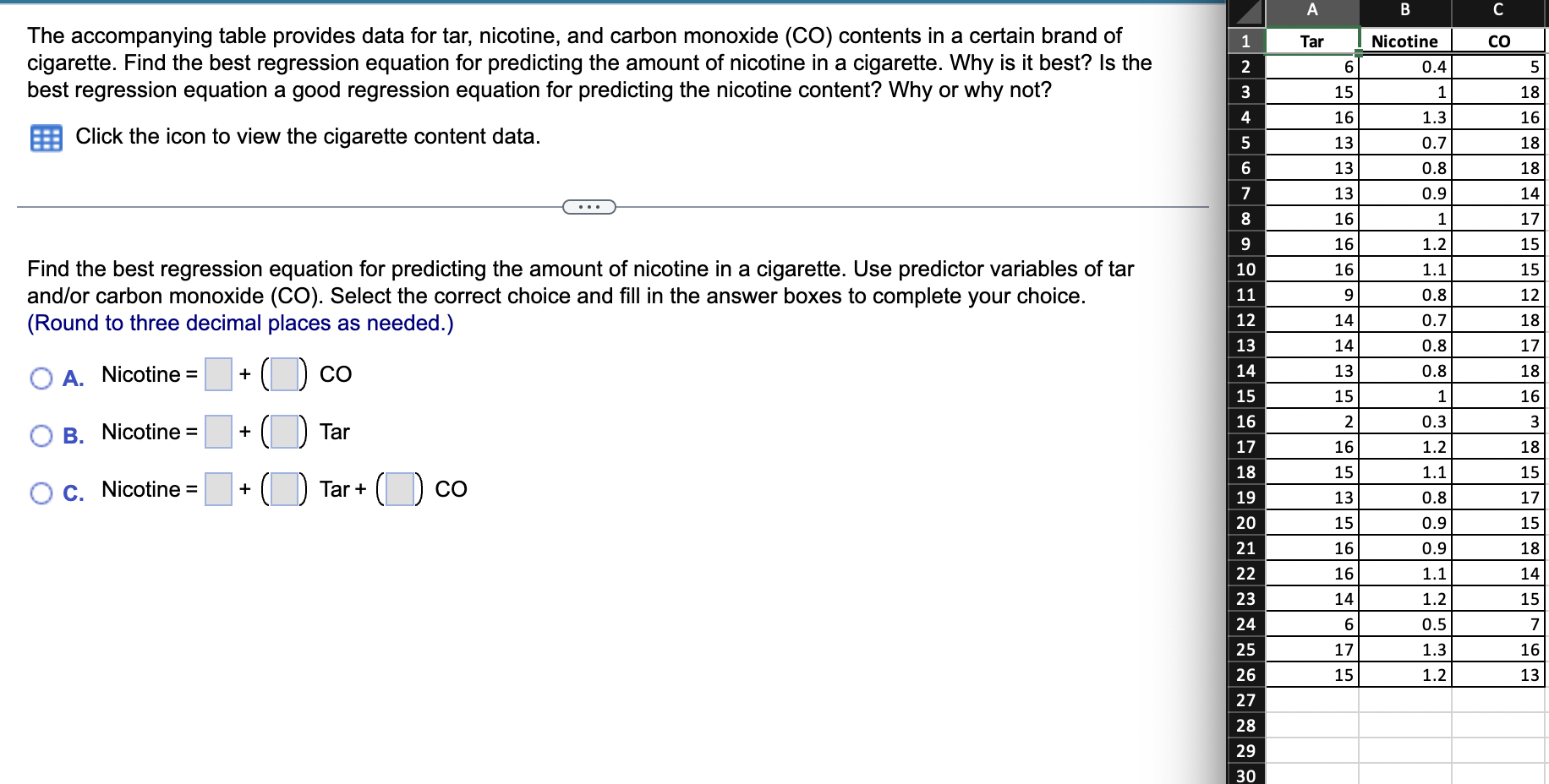 Solved The accompanying table provides data for tar, | Chegg.com
