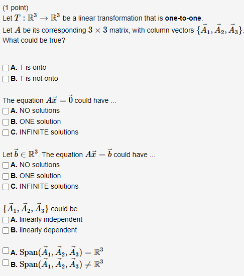 Solved (1 point) Let T:R3→R3 be a linear transformation that | Chegg.com