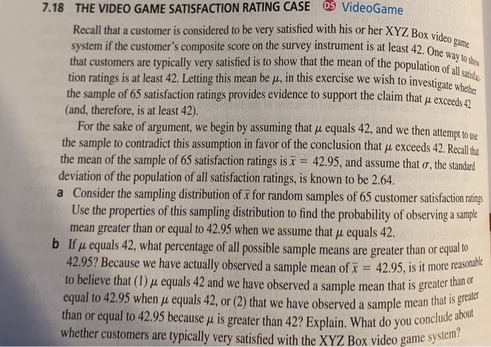 Solved 7.18 THE VIDEO GAME SATISFACTION RATING CASE S | Chegg.com