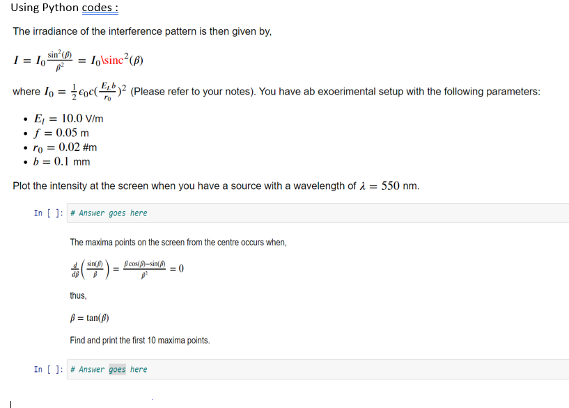 Solved Using Python codes : The irradiance of the | Chegg.com