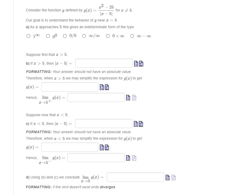 Solved Consider the function g ﻿defined by g(x)=x2-25|x-5| | Chegg.com