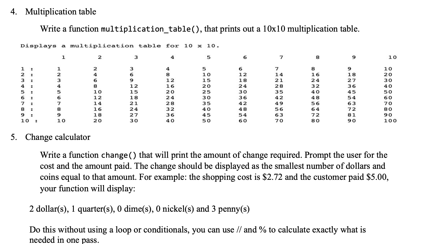 Solved 4. Multiplication table Write a function | Chegg.com