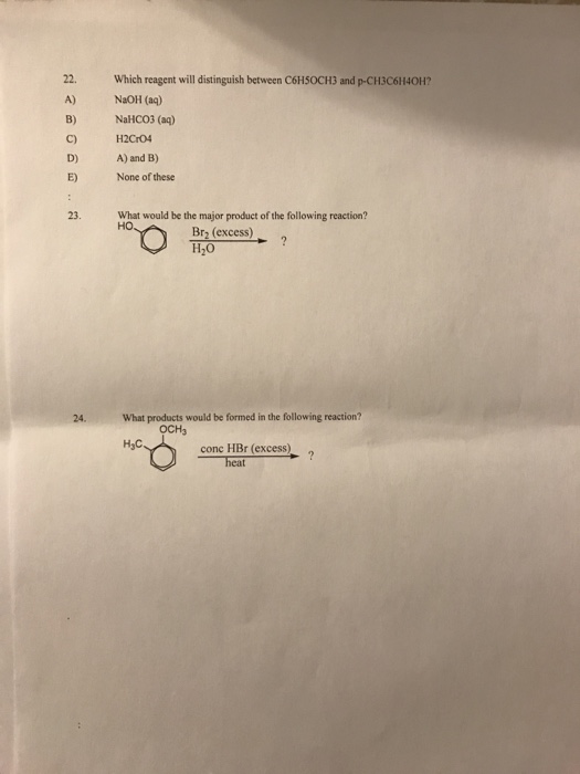 Solved Which reagent will distinguish between C6H5OCH3 and | Chegg.com