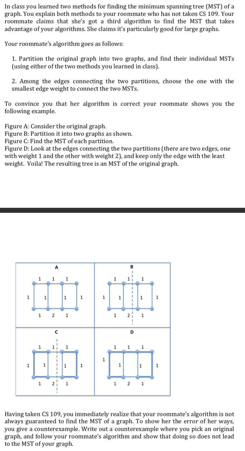Solved Class Learned Two Methods Finding Minimum Spanning Tree Mst Graph Explain Methods 6872