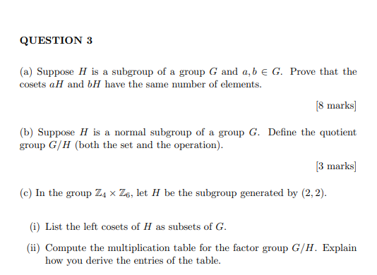 Solved QUESTION 3 (a) Suppose H is a subgroup of a group G | Chegg.com