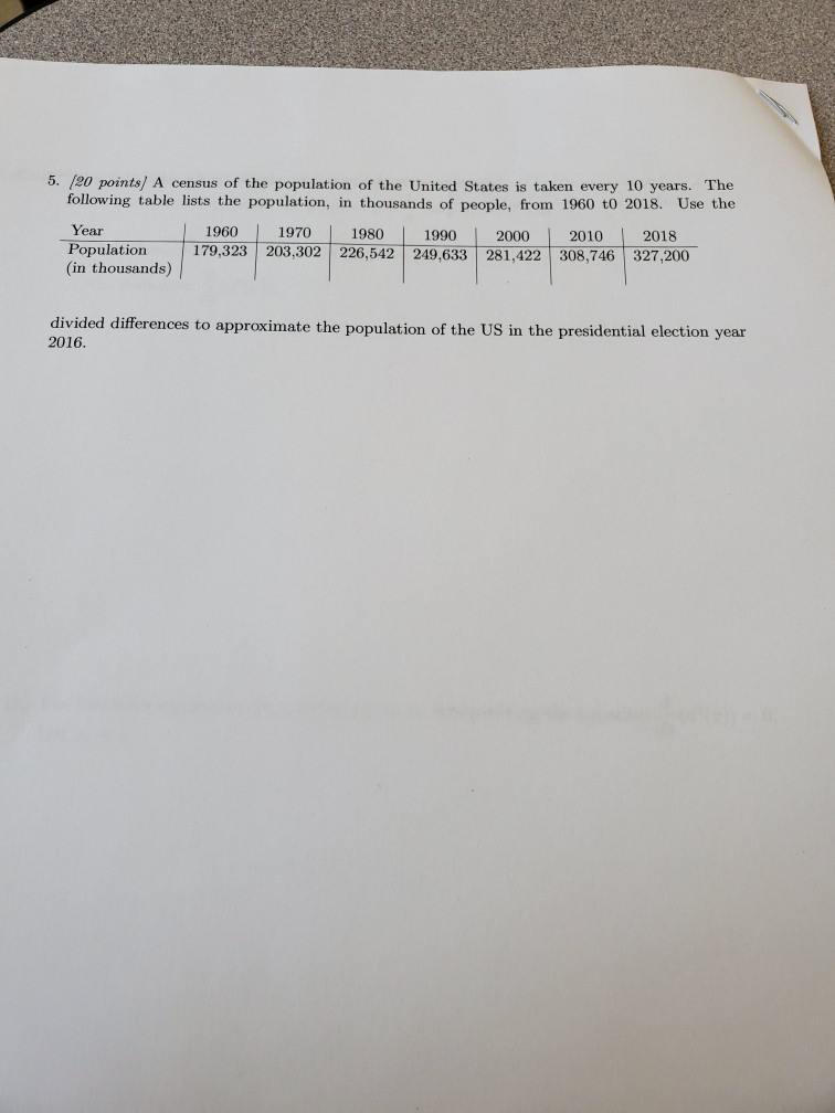 Solved 5. /20 points] A census of the population of the | Chegg.com