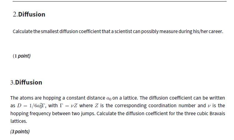 Solved 2.DiffusionCalculate the smallest diffusion | Chegg.com