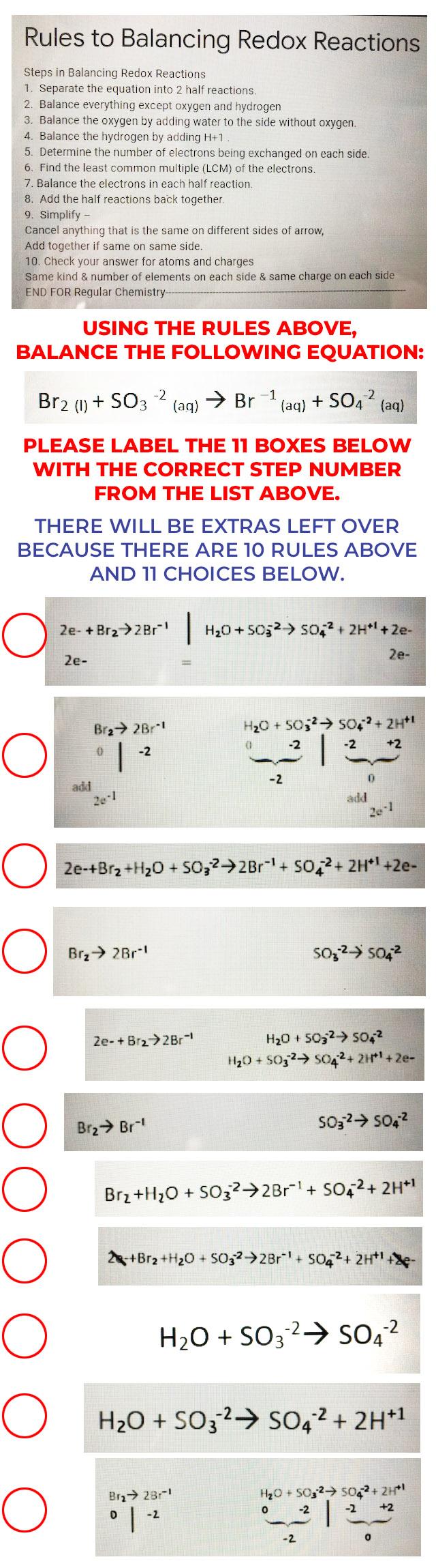 Solved Rules to Balancing Redox Reactions Steps in Balancing | Chegg.com