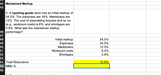 Solved -44 Maintained Markup 45 5. A sporting goods store | Chegg.com
