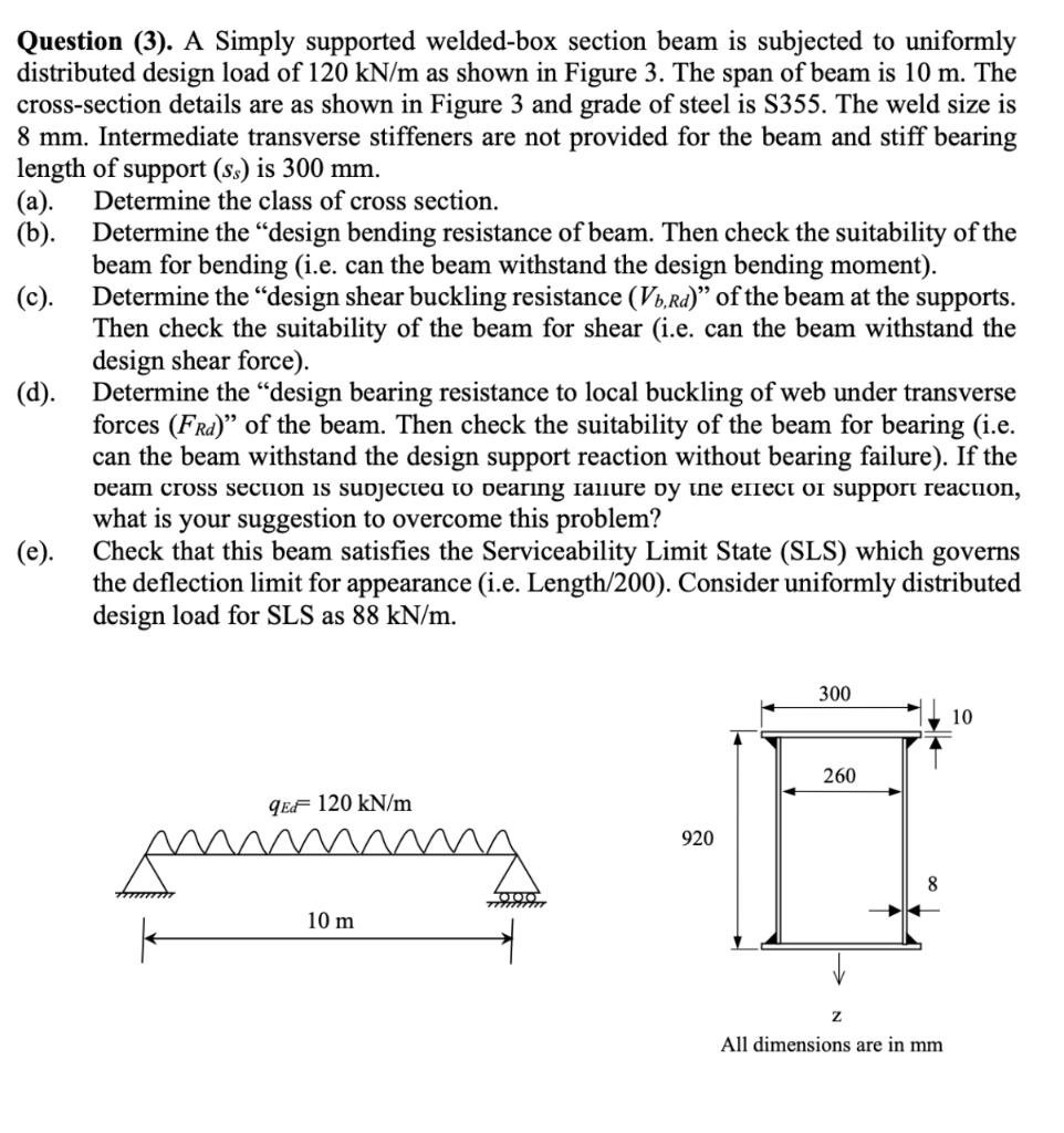Question (3). A Simply supported welded-box section | Chegg.com