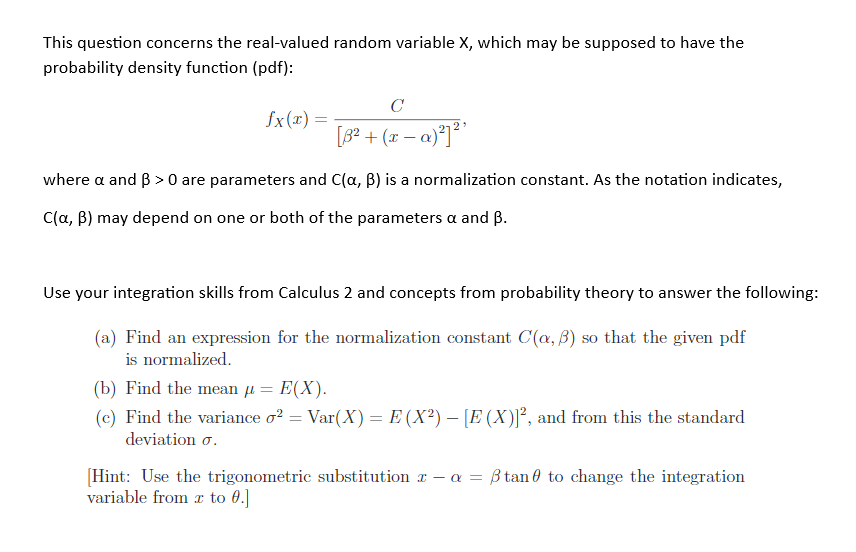 Solved This question concerns the real-valued random | Chegg.com