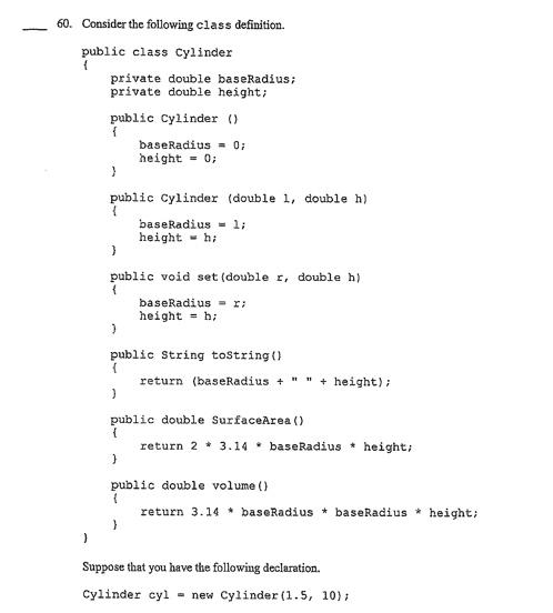 Solved 60. Consider the following class definition public | Chegg.com