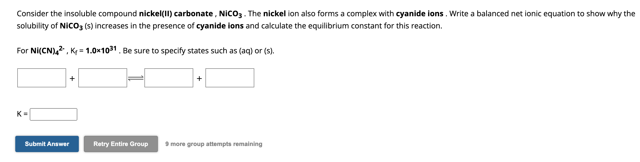 Solved Consider the insoluble compound nickel(II) carbonate, | Chegg.com