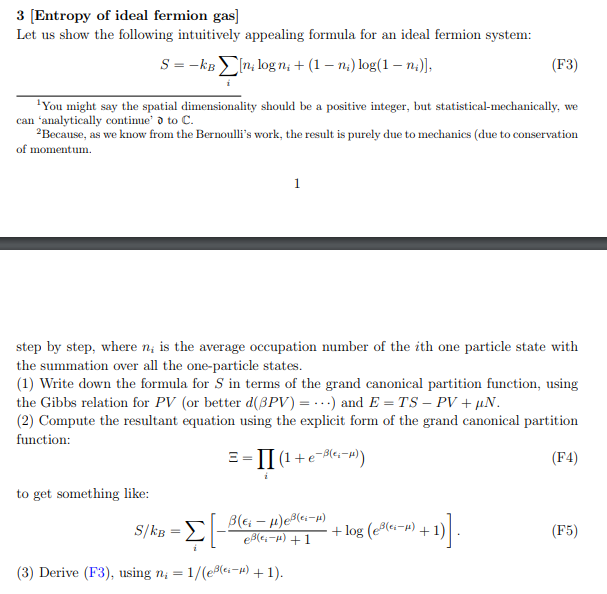 3 [Entropy of ideal fermion gas Let us show the | Chegg.com