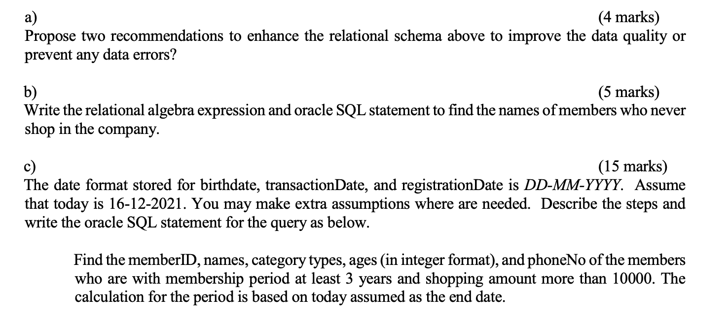 Solved Given the basic definitions of relational schema as | Chegg.com