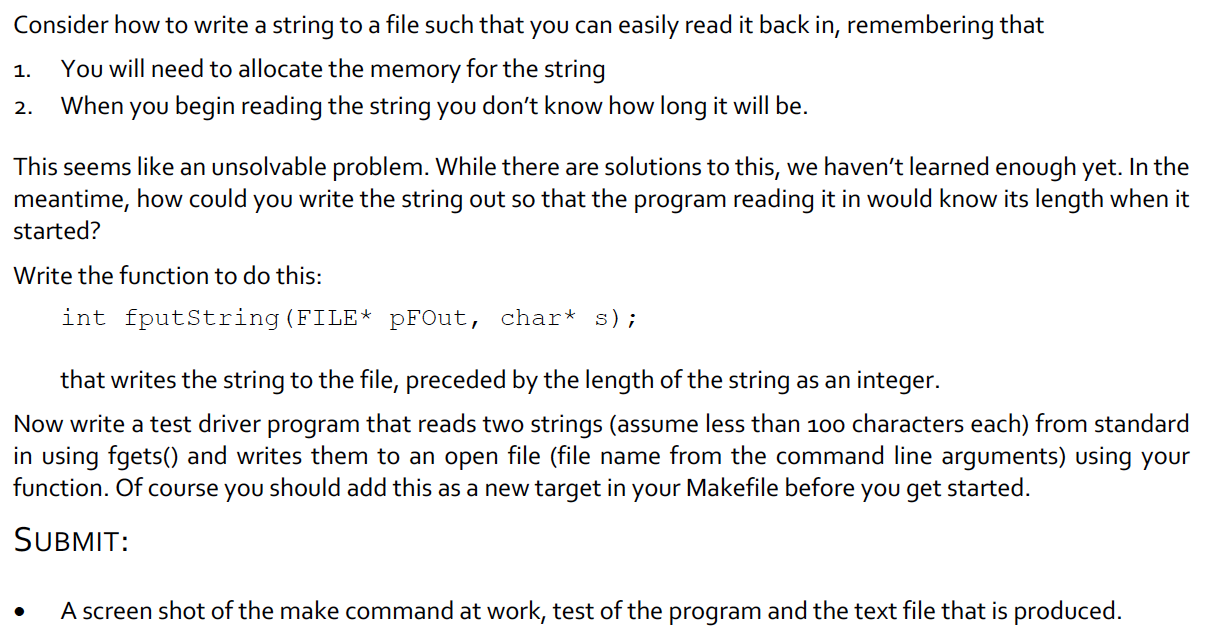 Solved Consider how to write a string to a file such that | Chegg.com