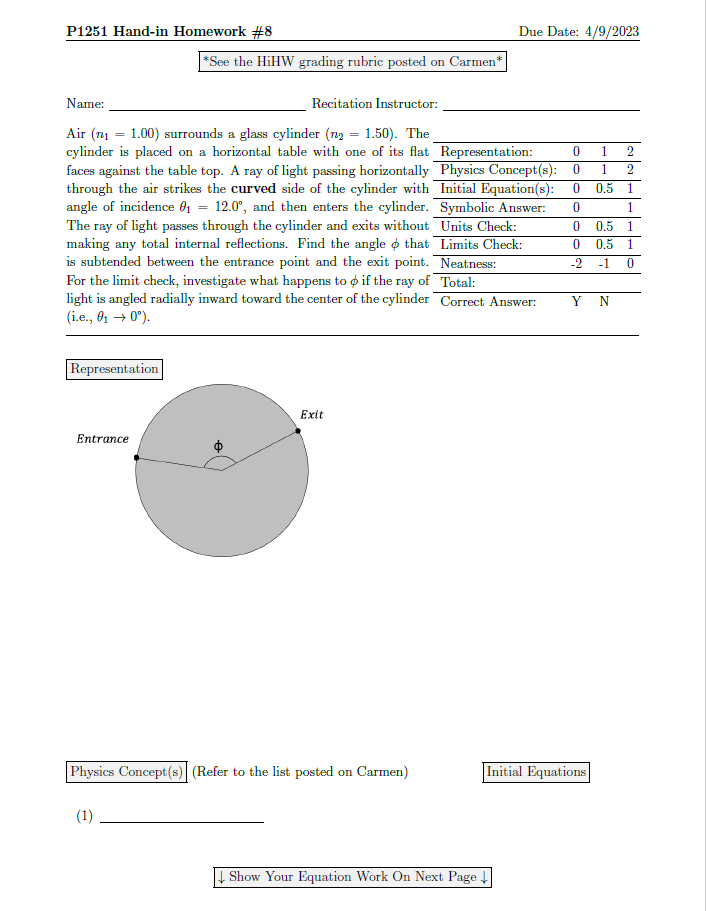 Name: Recitation Instructor: Air (n1=1.00) surrounds | Chegg.com