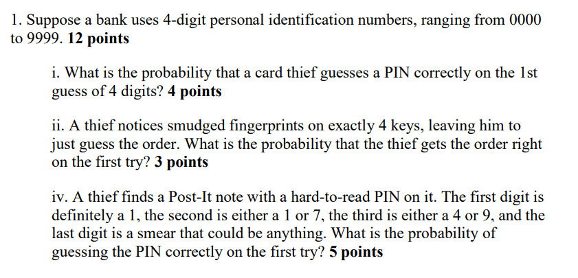 Solved Suppose a bank uses 4-digit personal identification | Chegg.com