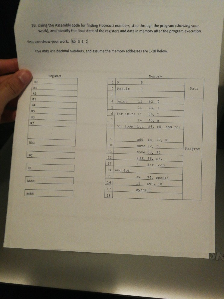 Solved 16 Using The Assembly Code For Finding Fibonacci 7442