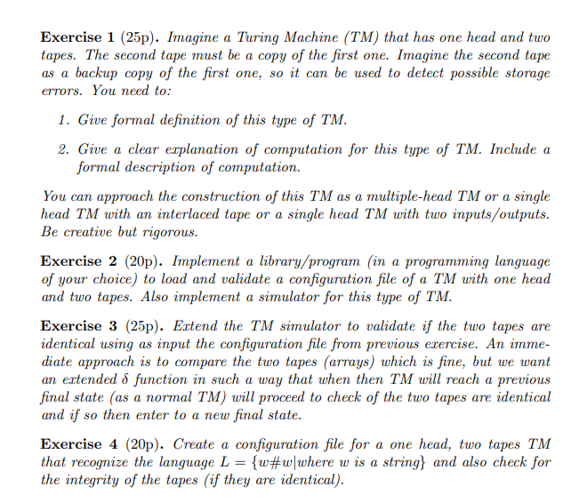 Solved Exercise 1 (25p). Imagine a Turing Machine (TM) that | Chegg.com