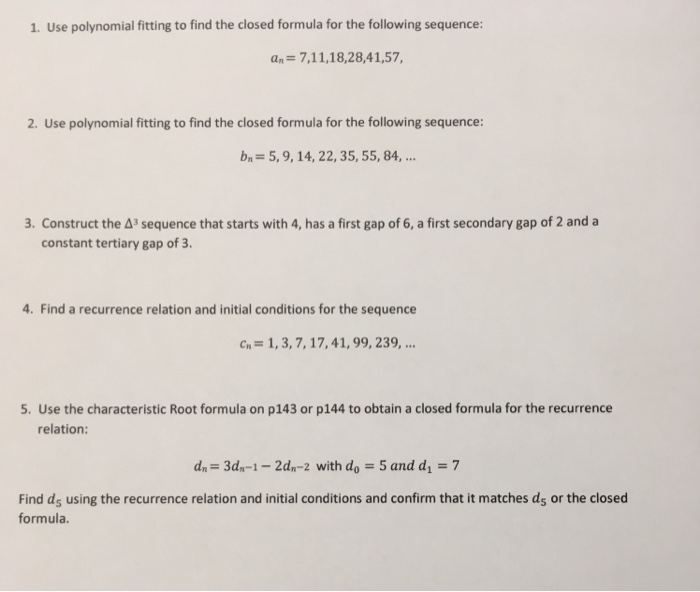 Solved 1. Use polynomial fitting to find the closed formula | Chegg.com