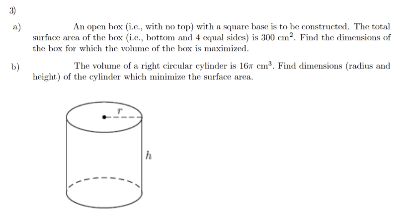 Solved 3) a) An open box (i.e., with no top) with a square | Chegg.com