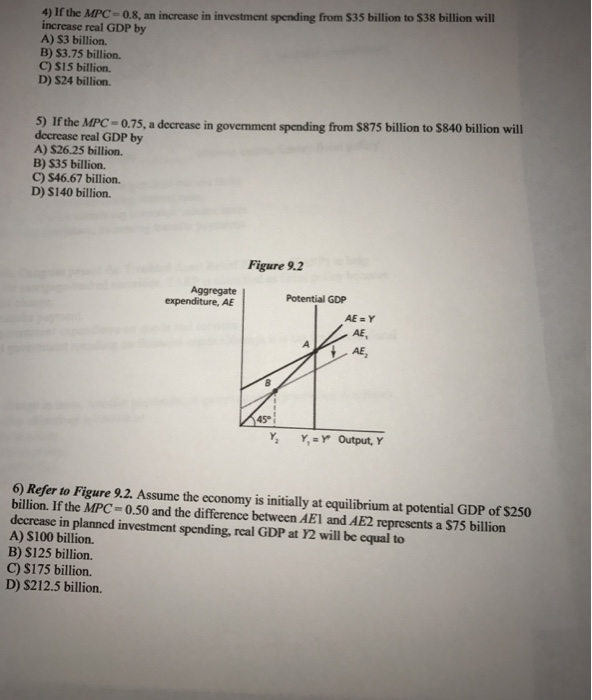 Solved If the MPC = 0.8, an increase in investment spending | Chegg.com