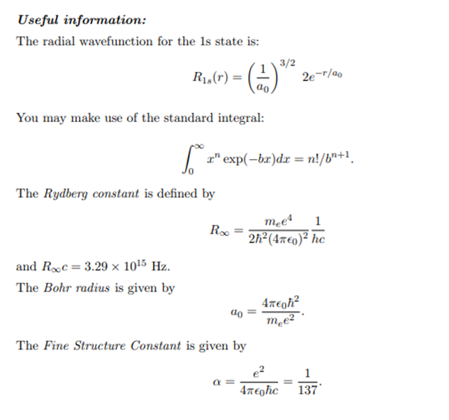 Solved 1. Using the normalised radial wavefunction for the | Chegg.com