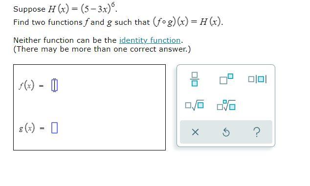 Solved Suppose H (x) = (5–3x). Find two functions f and g | Chegg.com