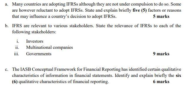 Solved a. Many countries are adopting IFRSs although they | Chegg.com