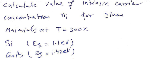 Solved calculate value of intrinsic carrier concentration ni | Chegg.com