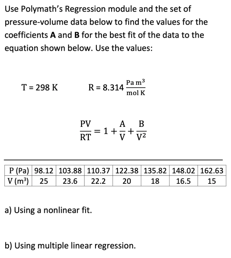 Use Polymath's Regression module and the set of | Chegg.com
