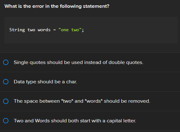 What is the error in the following statement? String | Chegg.com