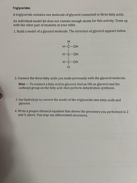 Solved Triglycerides A triglyceride contains one molecule of | Chegg.com