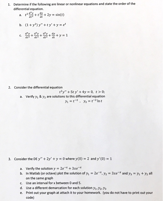 Solved Determine if the following are linear or nonlinear | Chegg.com