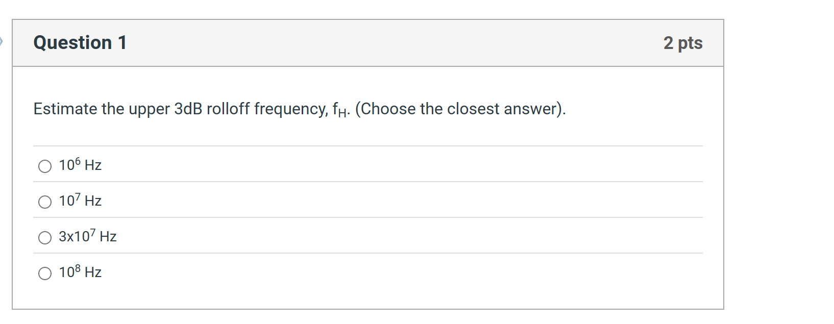 Solved Question 1Estimate the upper 3dB ﻿rolloff frequency, | Chegg.com