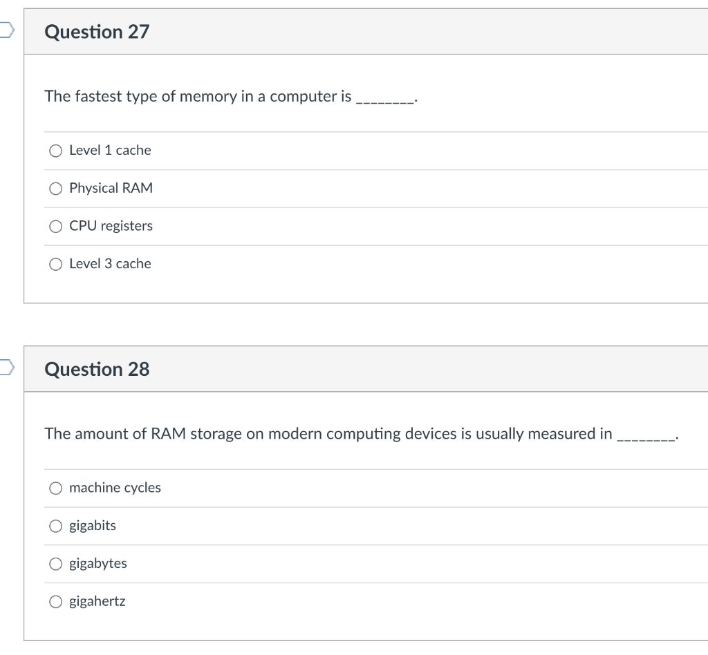 Solved The Fastest Type Of Memory In A Computer Is Level 1 Chegg