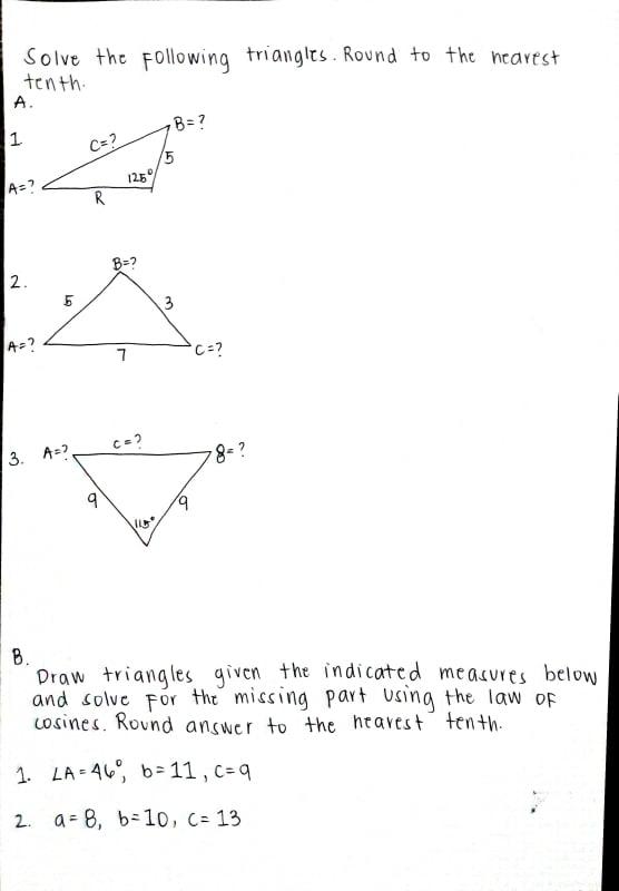 Solved solve the following triangles. Round to the nearest | Chegg.com