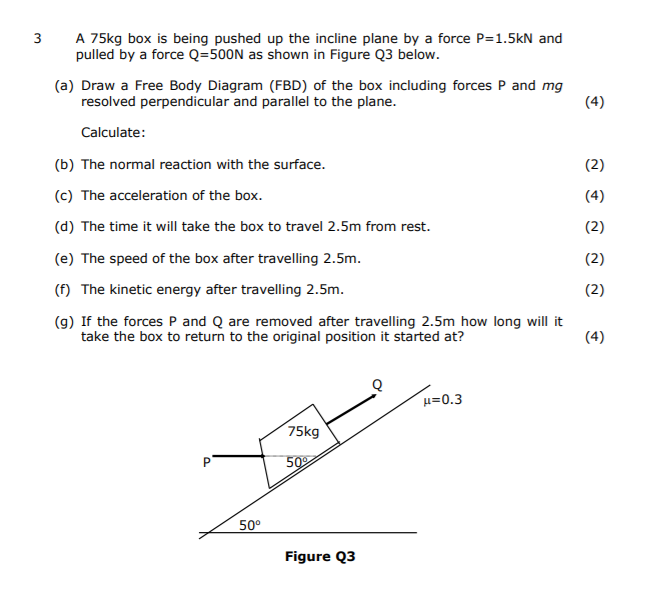 Solved 3 (4) 4 (2) A 75kg box is being pushed up the incline | Chegg.com