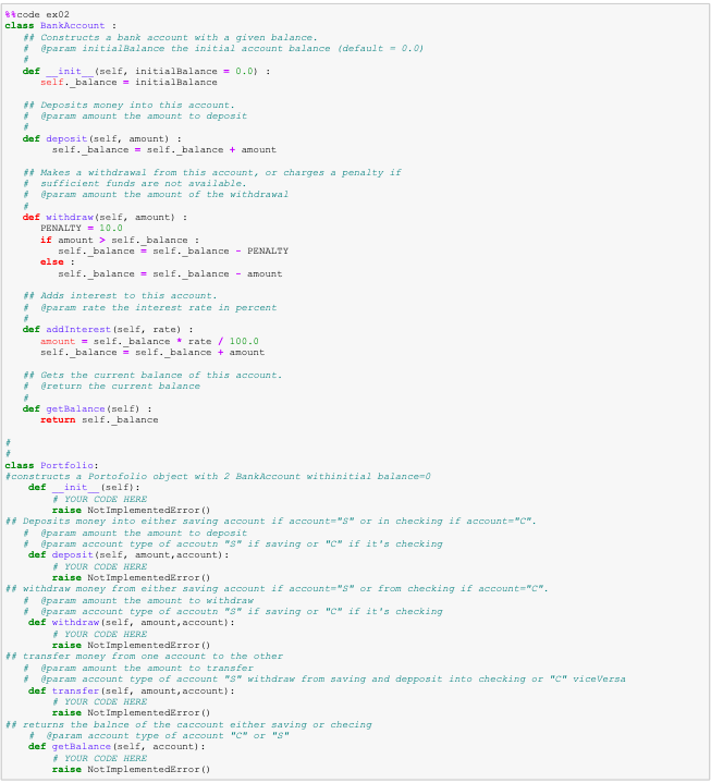 Solved • Exercise # 2: Implement a class Portfolio. This | Chegg.com