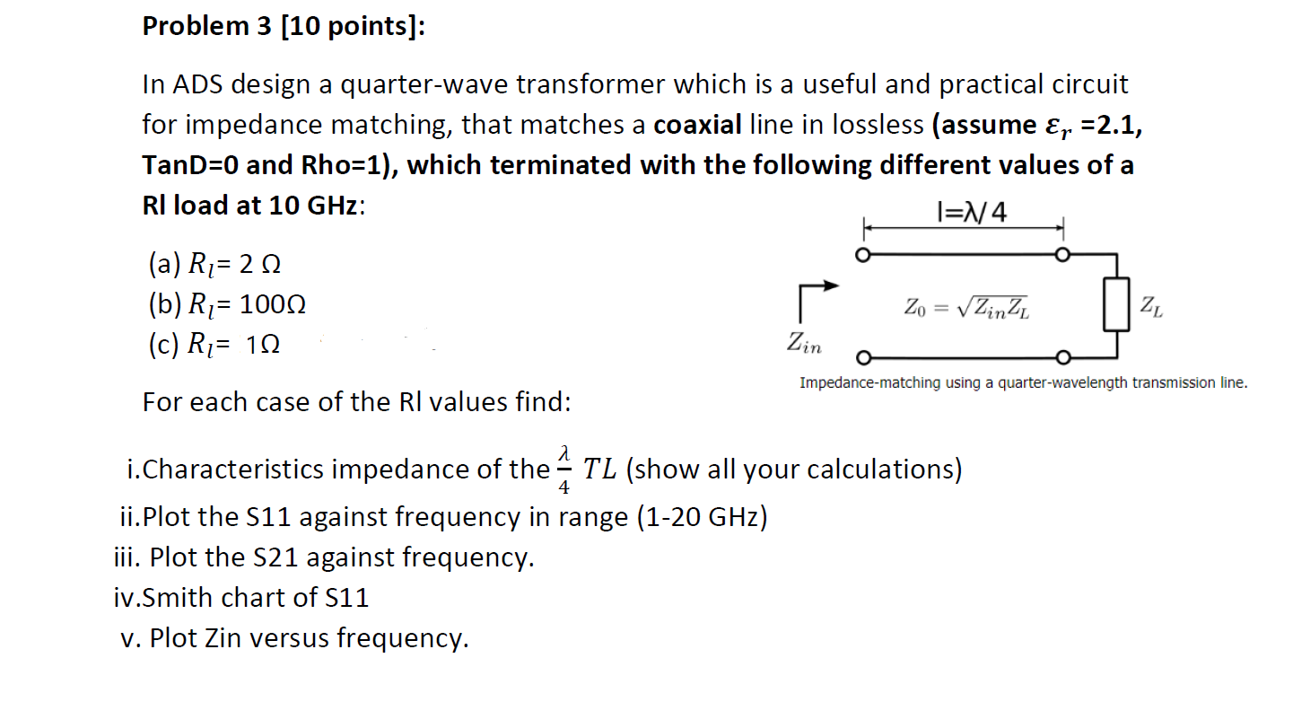 Solved In ADS design a quarter-wave transformer which is a | Chegg.com