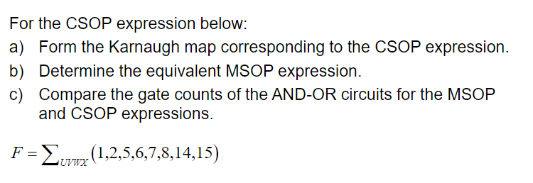 Solved For the CSOP expression below: a) Form the Karnaugh | Chegg.com