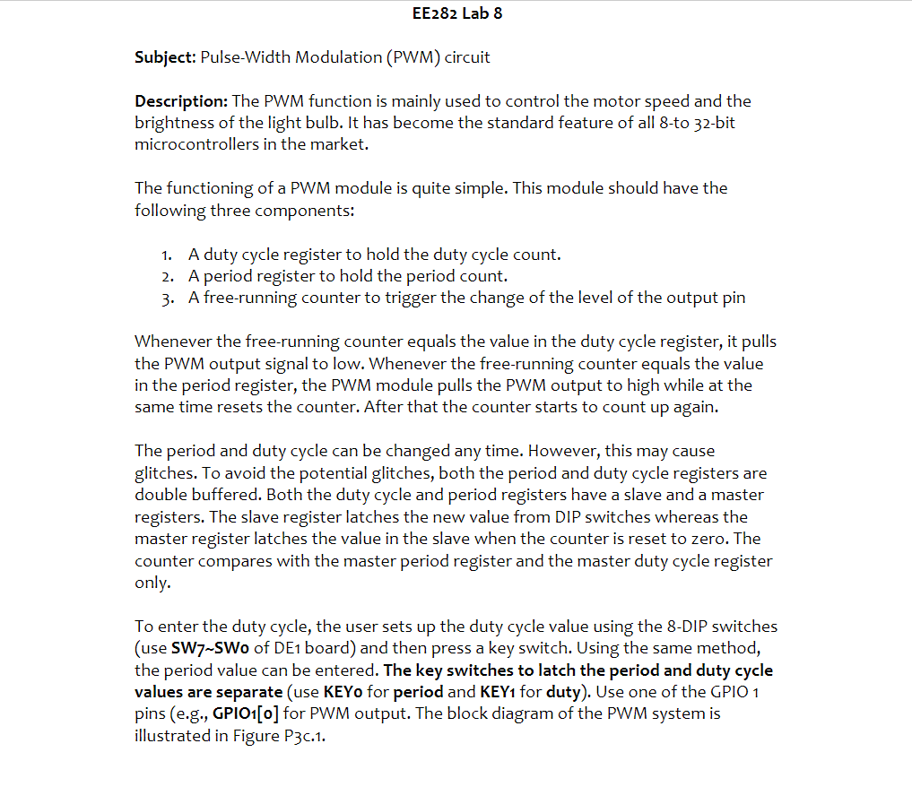 EE282 Lab 8 Subject: Pulse-Width Modulation (PWM) | Chegg.com