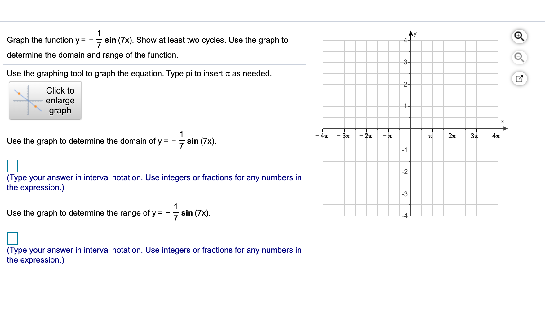 Solved у 4- Graph the function y= sin (7x). Show at least | Chegg.com