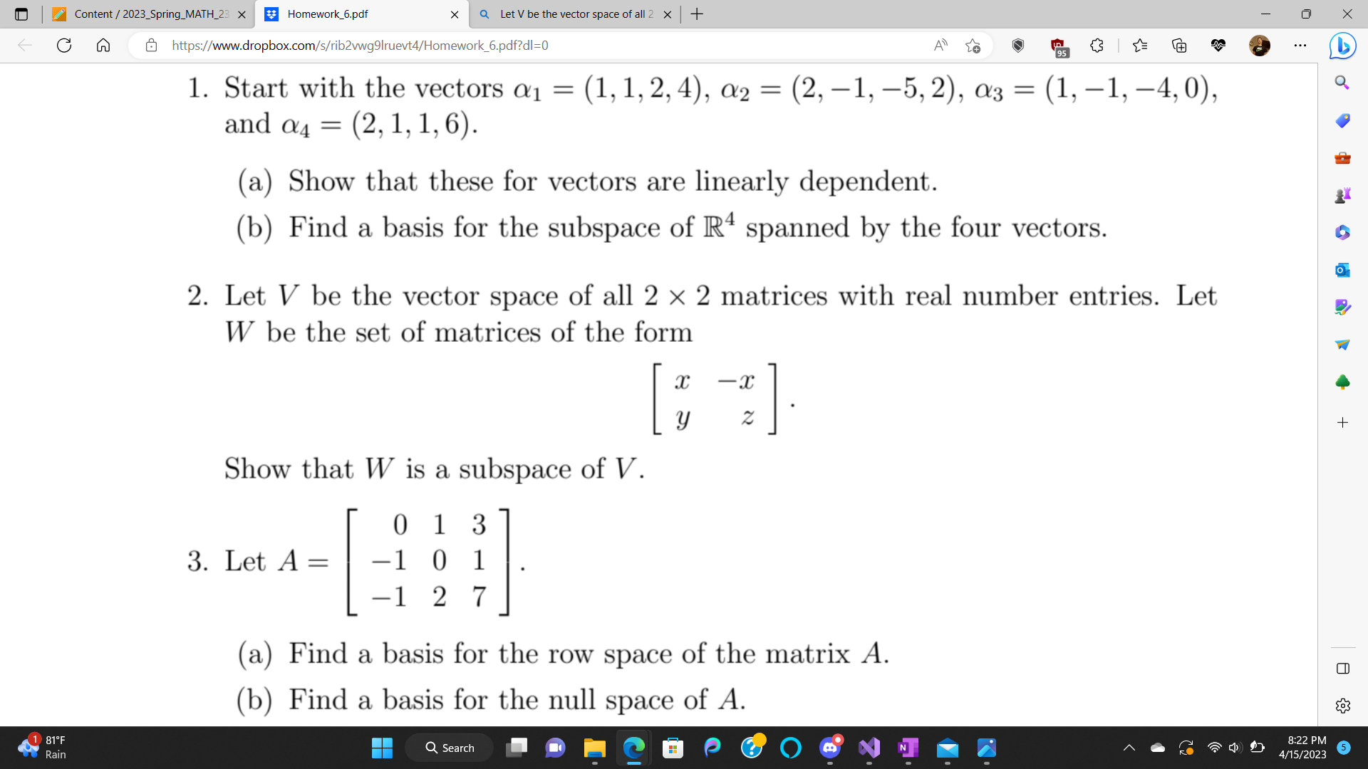 1. Start with the vectors | Chegg.com