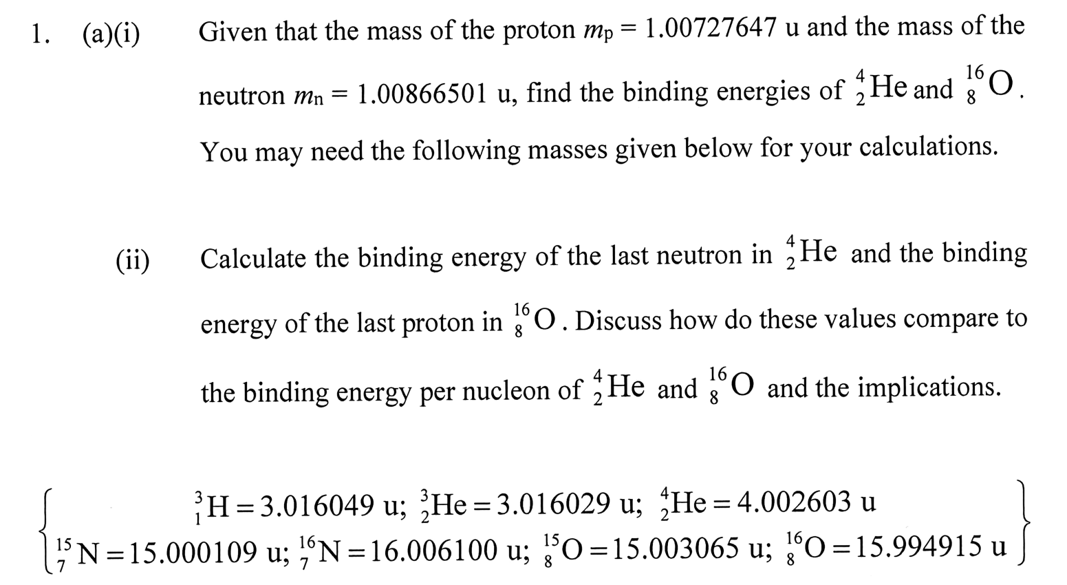 Solved (a)(i) Given that the mass of the proton | Chegg.com