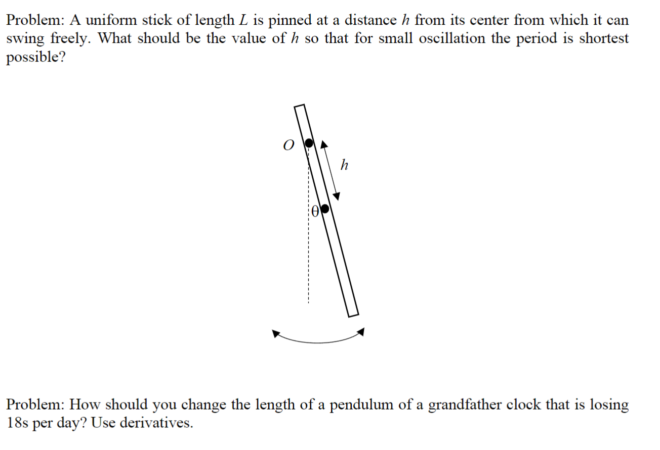Solved Problem: A uniform stick of length L is pinned at a | Chegg.com