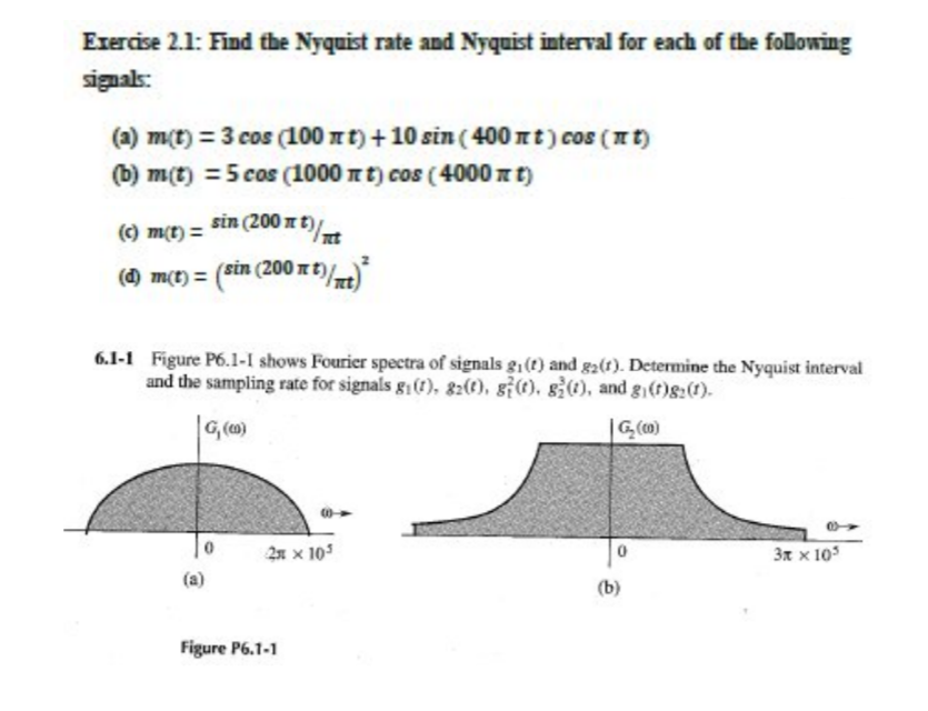 Solved Exercise 2.1: Find the Nyquist rate and Nyquist | Chegg.com